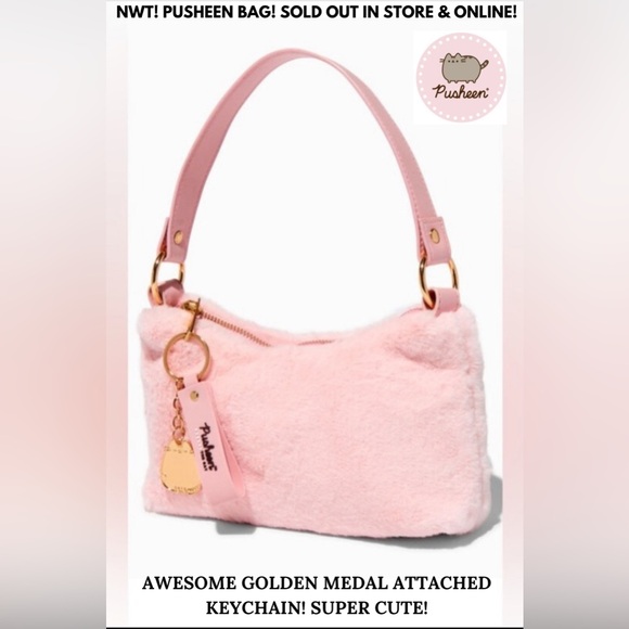 Pusheen | Accessories | Nwt 5 Pusheen Bag Gold Pusheen Keychain Wstrap ...